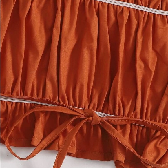 Tops | Ruffle Trim Ruched Back Backless Top In Rust | Poshmark